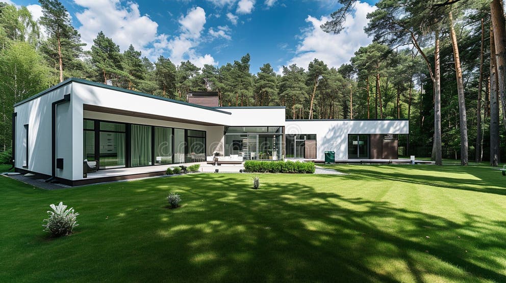 Modern Rectangular Detached House with a Large Backyard in a Forested ...