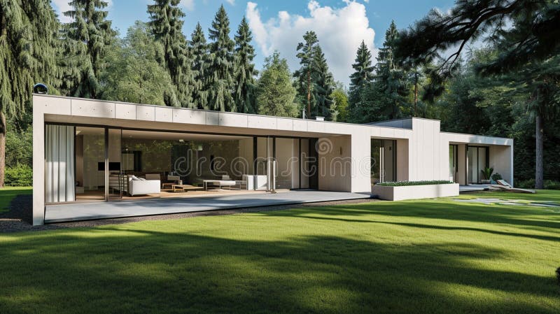 Modern Rectangular Detached House with a Large Backyard in a Forested ...