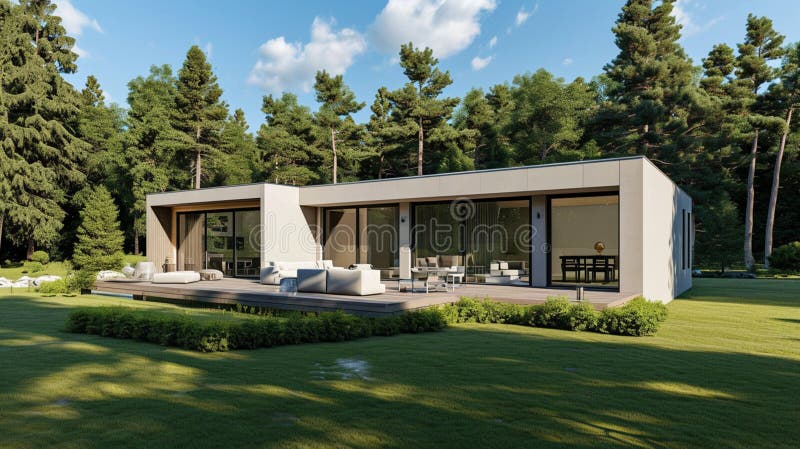 Modern Rectangular Detached House with a Large Backyard in a Forested ...
