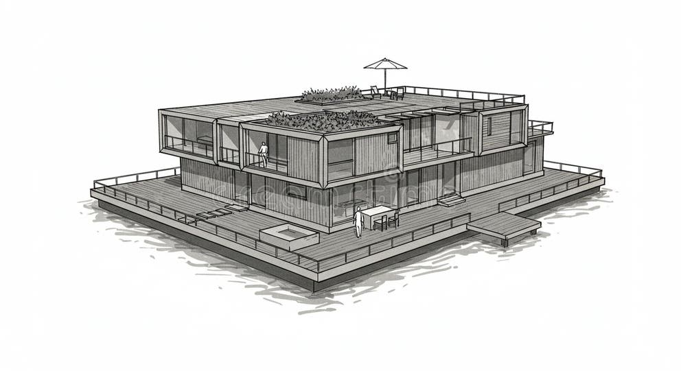 A Modern, Rectangular Floating House with a Flat Roof and Minimalist ...