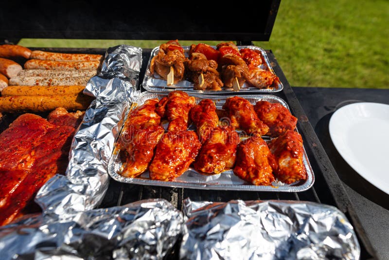 A Modern Rectangular Grill Standing in the Garden on a Beautiful Green ...