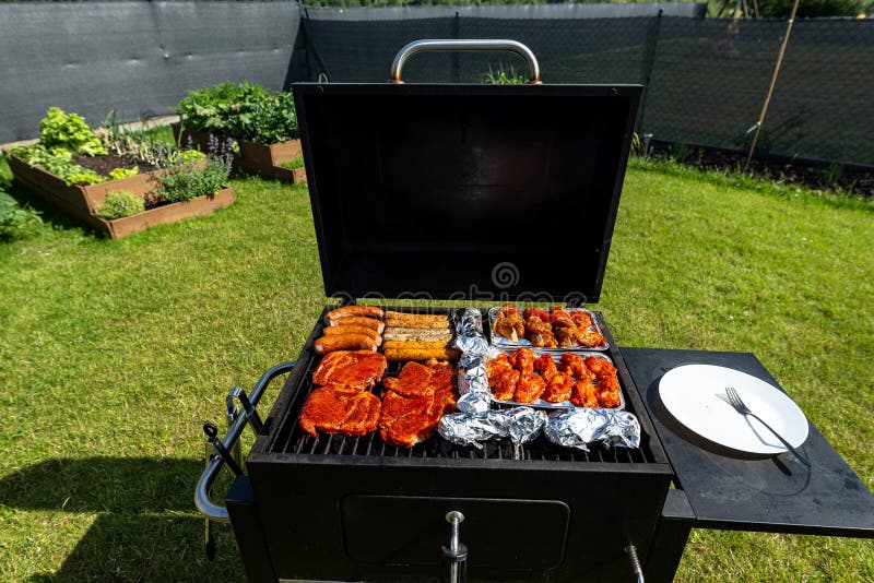 A Modern Rectangular Grill Standing in the Garden on a Beautiful Green ...