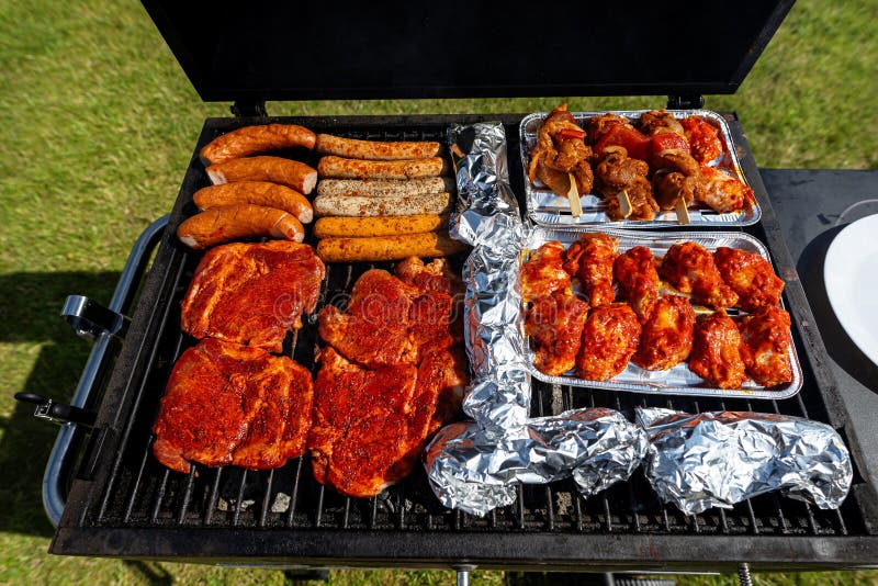 A Modern Rectangular Grill Standing in the Garden on a Beautiful Green ...