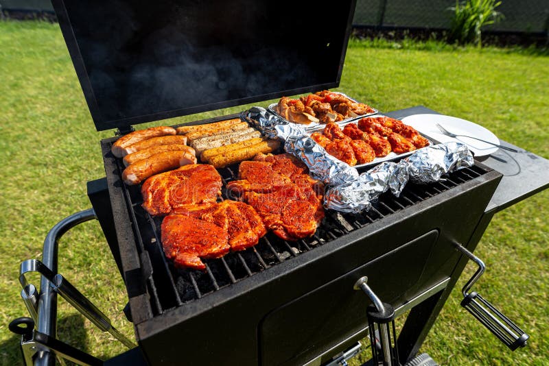A Modern Rectangular Grill Standing in the Garden on a Beautiful Green ...
