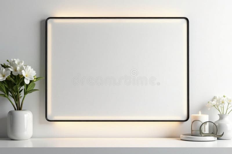 Modern Rectangular Mirror, Thin Black Border, Crisp White Backdrop ...