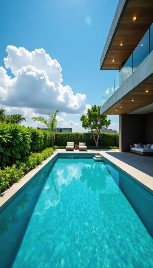 Modern Rectangular Pool, Sleek Design, Inviting Water , Clean, Tiles ...