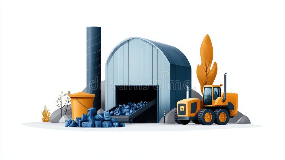 A Modern Recycling Facility with Machinery and a Loading Dock Designed ...