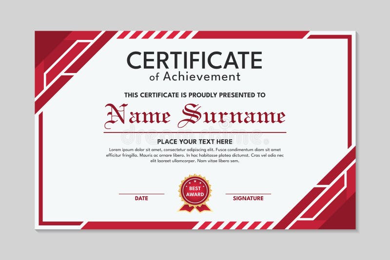 Modern Red Abstract Achievement Certificate Design Template Stock Vector - Illustration of ...