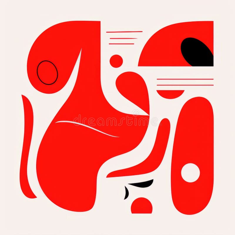 Modern Red Abstract Design with Quirky Anthropomorphic Compositions ...