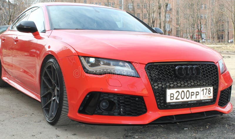 Modern red audi car editorial image. Image of headlight - 275240535