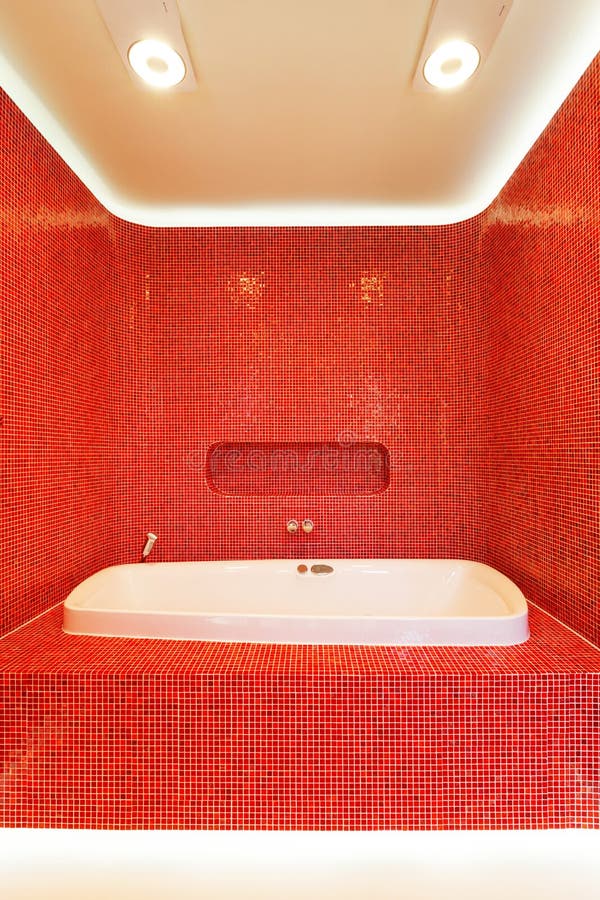 Modern red bathroom stock image. Image of inside, modern - 46722589