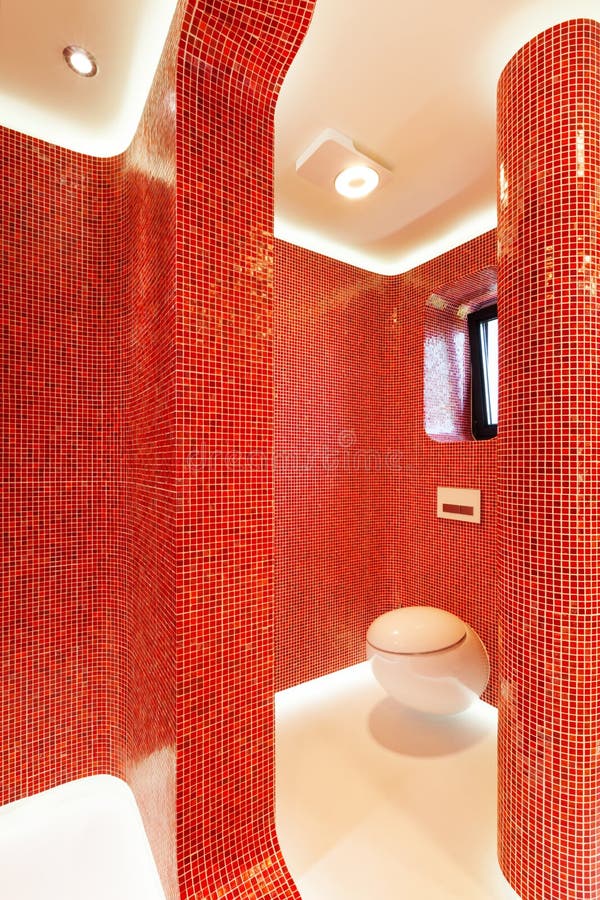 Modern red bathroom stock image. Image of empty, indoor - 46723403
