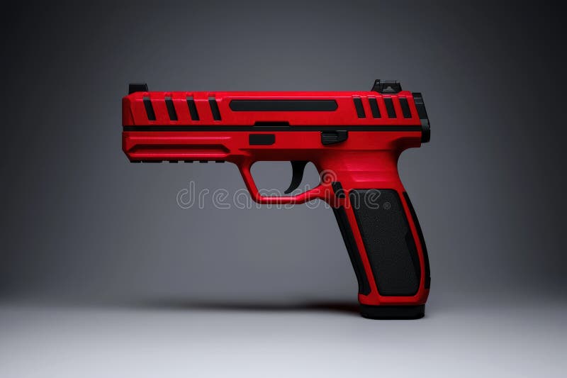 Modern Red and Black Handgun on Dark Background Stock Illustration ...