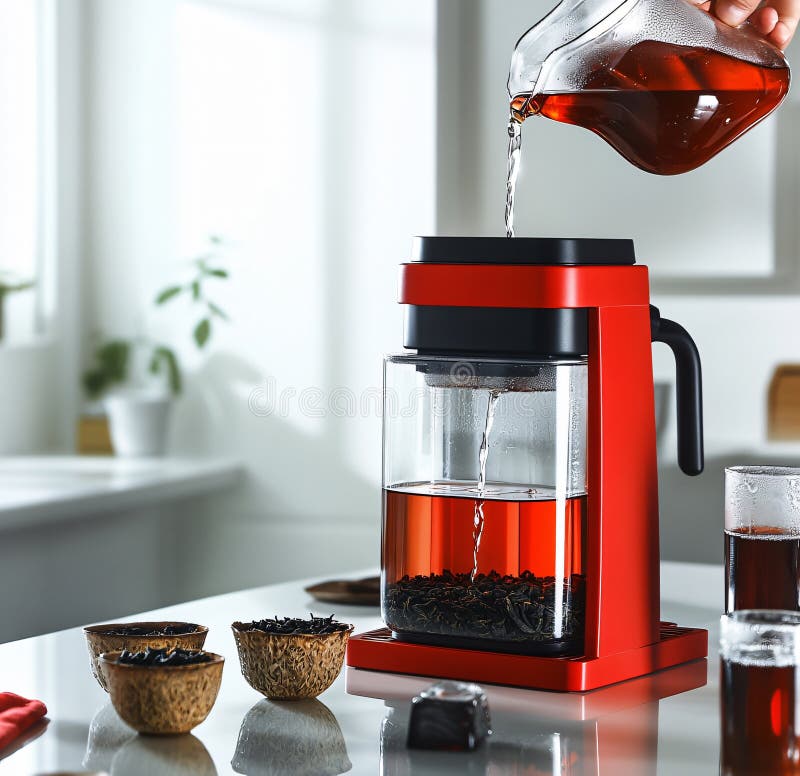 Modern Red and Black Tea Maker with Turkish Tea Stock Illustration ...