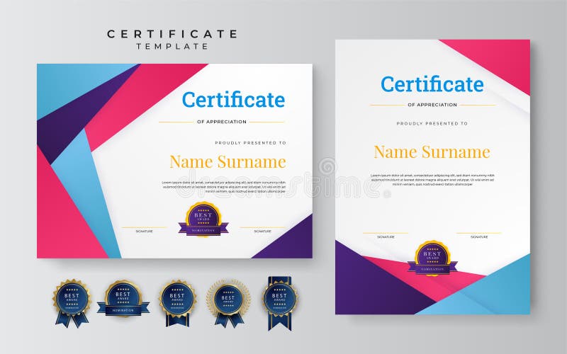 Modern Red Blue Certificate Template and Border, for Award, Diploma ...