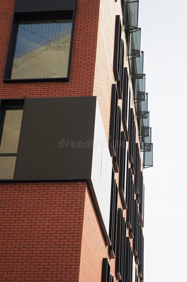 Modern Red Brick Building Details. Stock Image - Image of light, cloud ...