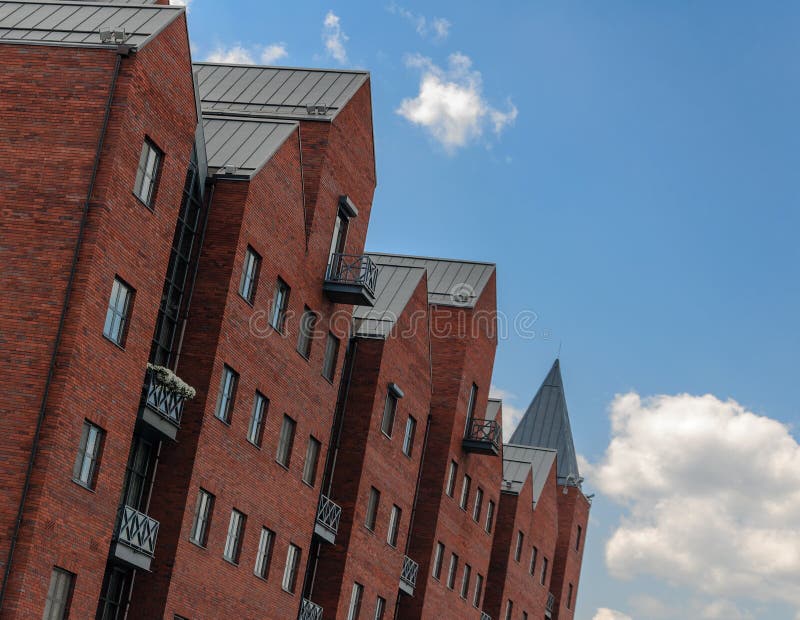 Modern Red-brick House on Background of a Blue Sky Stock Image - Image ...