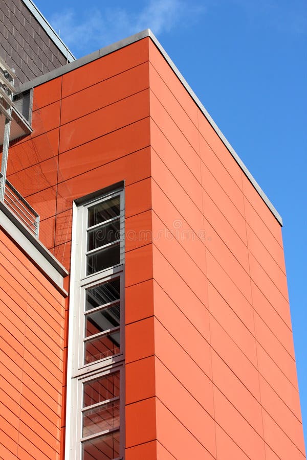 Modern Red Building on a Bright Blue Sky Stock Photo - Image of ...