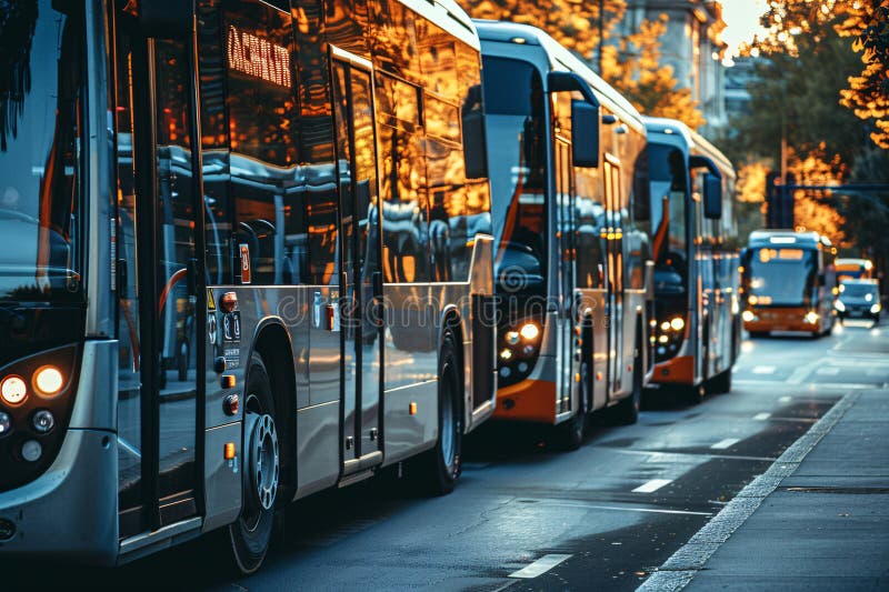 Modern Red Busses for Public Transportation on the Street Stock ...