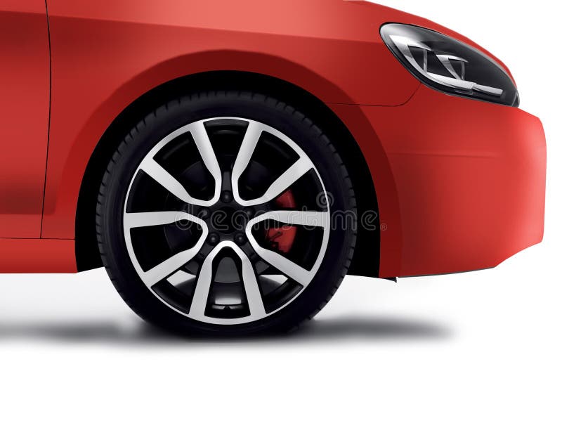 Modern Red Car Front Wheel Close-up Stock Photo - Image of alloy ...