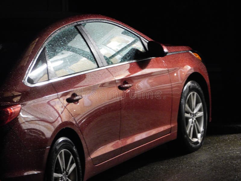 Modern Red Car on a Rainy Night Editorial Photography - Image of night ...