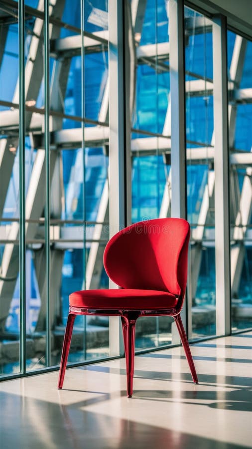 Modern Red Chair in Glass Building Stock Photo - Image of success ...