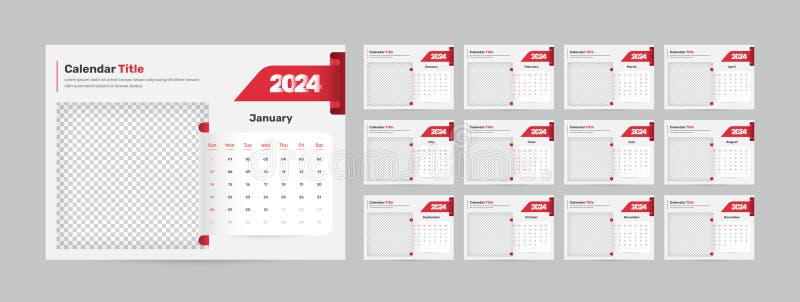 Modern Red Color Desk Calendar Template of 2024 with Accurate Date ...