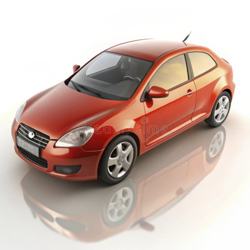 Modern Red Compact Hatchback Car with Five Doors Parked on a White ...