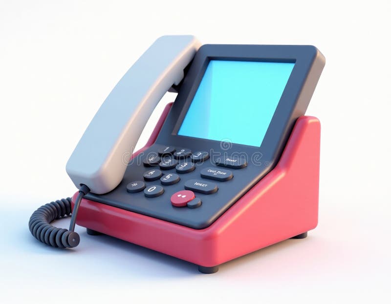 Modern Red Desk Phone with LCD Screen - Communication Technology Stock ...