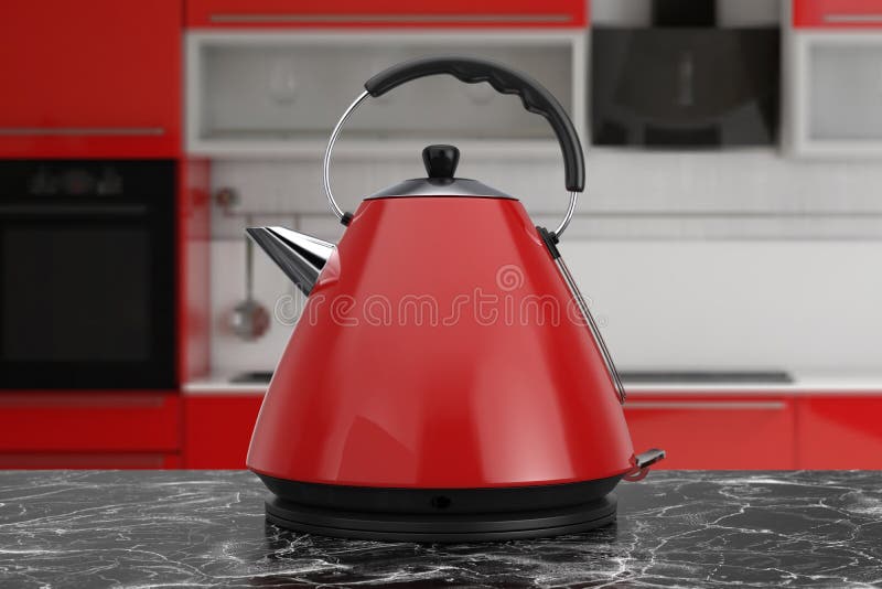 Modern Red Electric Kitchen Kettle. 3d Rendering Stock Photo - Image of ...