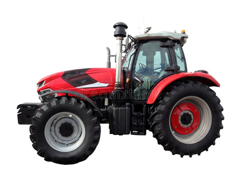 Modern Red Farm Tractor Viewed from the Side, Designed for Efficient ...