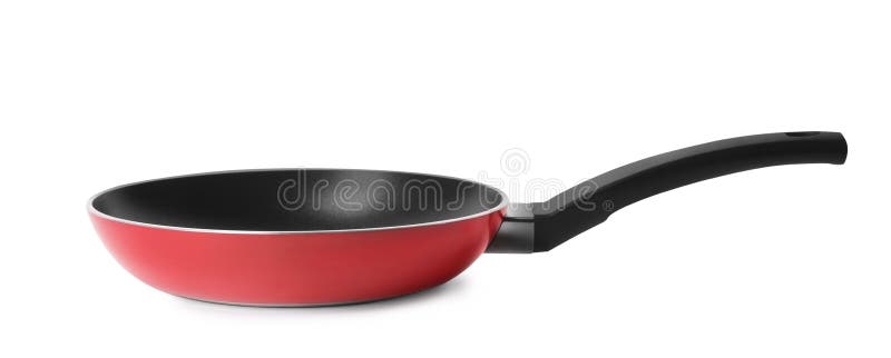 Modern Red Frying Pan Isolated on White Stock Image - Image of dinner ...