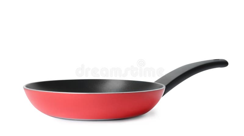 Modern Red Frying Pan Isolated on White Stock Photo - Image of ...