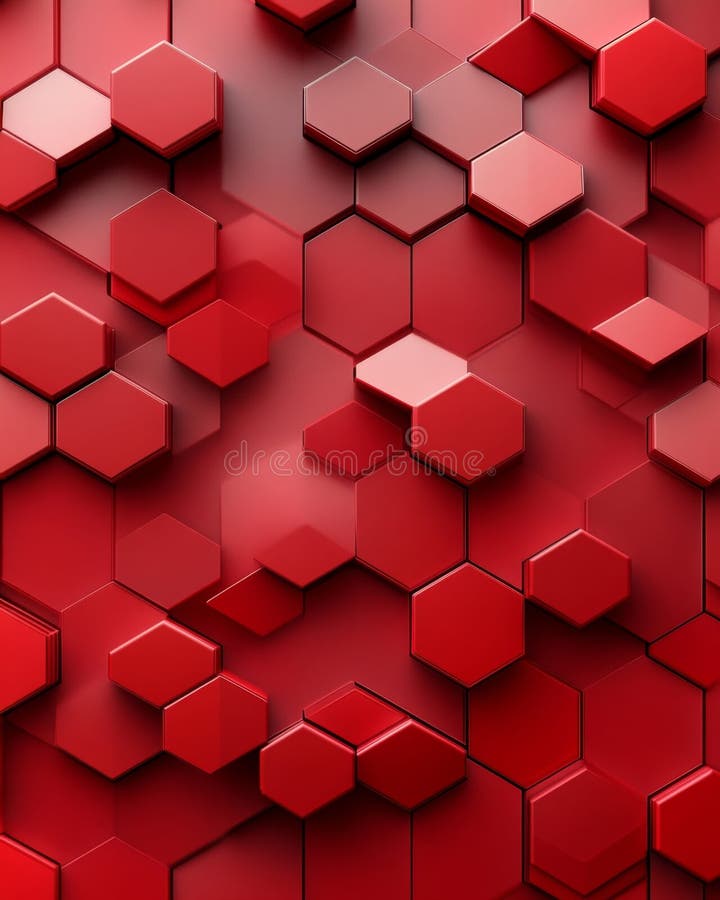 Modern Red Geometric Pattern Featuring Hexagons with 3D Depth for ...