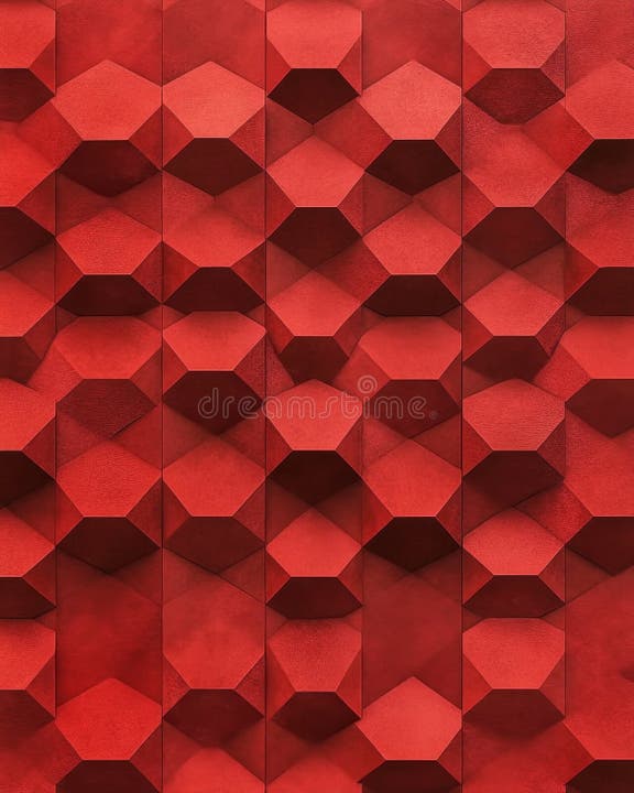 Modern Red Geometric Pattern Featuring Hexagons with Subtle 3D Depth in ...