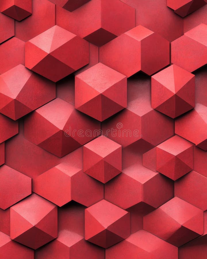 Modern Red Geometric Pattern with Hexagons Showcasing 3D Depth for ...