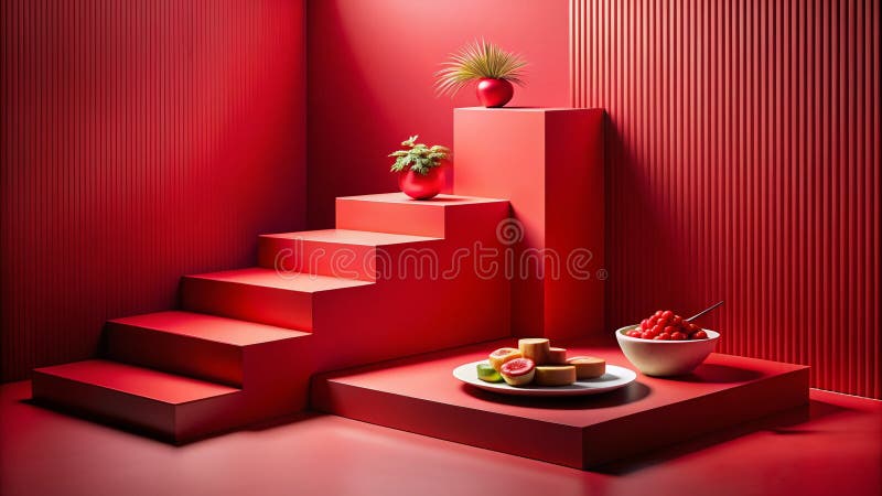 Modern Red Geometric Step Display a Stunning Food Photography Mockup ...