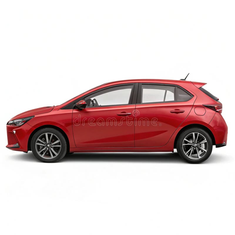Modern Red Hatchback Side View Isolated on White Background Stock ...