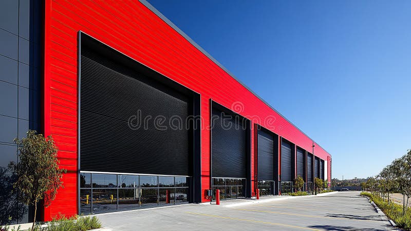 Storage Building with Red Doors Stock Image - Image of estate, delivery ...