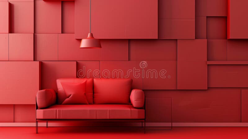 Modern Red Interior with Sofa and Lamp Stock Photo - Image of statement ...