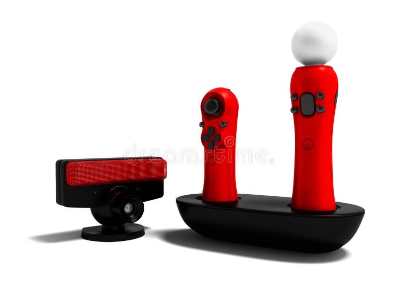 Modern Red Joysticks Navigational and Black Camera for Game Cons Stock ...