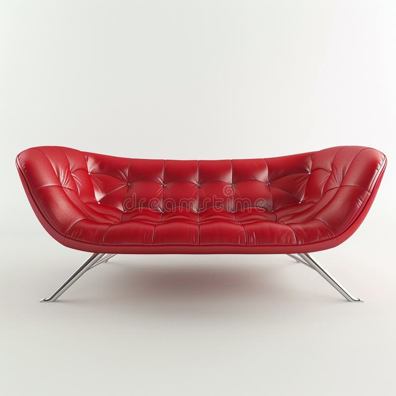 Modern Red Leather Sofa with Curved Back and Silver Legs Stock ...