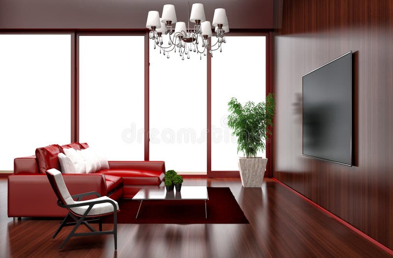 Modern Red Living Room Interior Design. 3d Illustration Stock ...