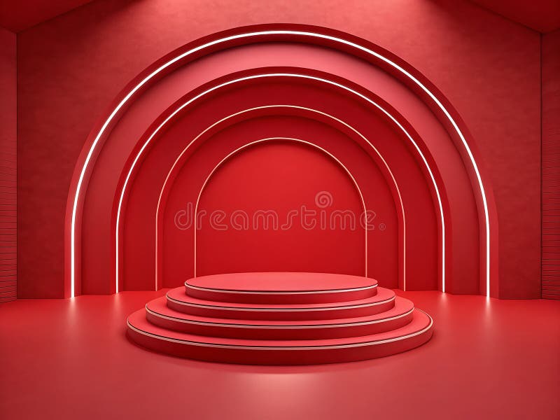 Luxurious Red Stage Neon Circle Podium Product Display Stock Photos ...