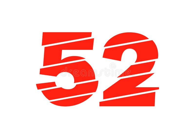 Modern Red 52 Number Design Vector Illustration. Numeral Vector Trendy ...