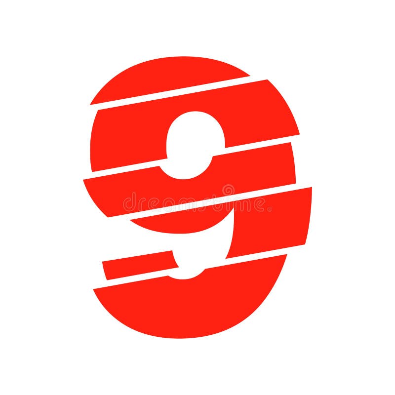 Modern Red 9 Number Design Vector Illustration. Numeral Vector Trendy ...