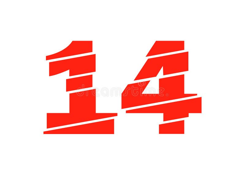 Modern Red 14 Number Design Vector Illustration. Numeral Vector Trendy ...