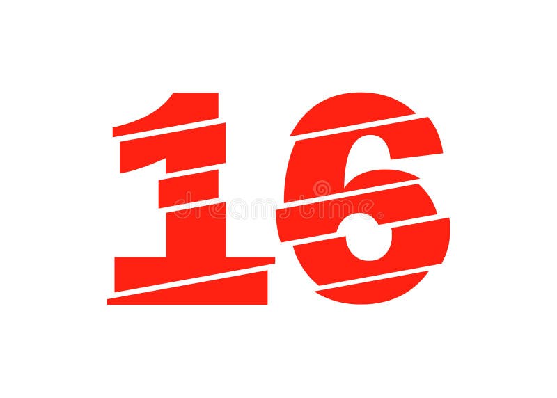 Modern Red 16 Number Design Vector Illustration. Numeral Vector Trendy ...