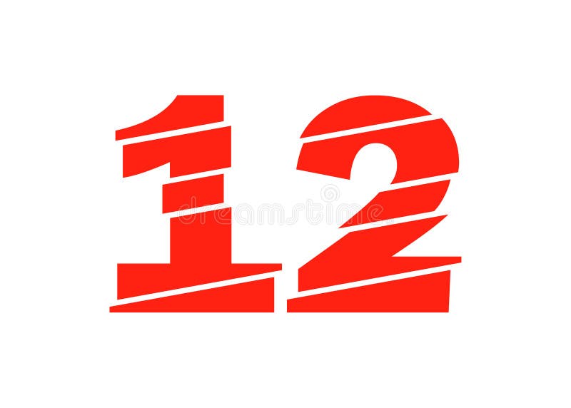 Modern Red 12 Number Design Vector Illustration. Numeral Vector Trendy ...