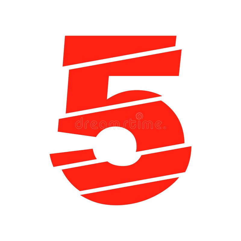 Modern Red 5 Number Design Vector Illustration. Numeral Vector Trendy ...